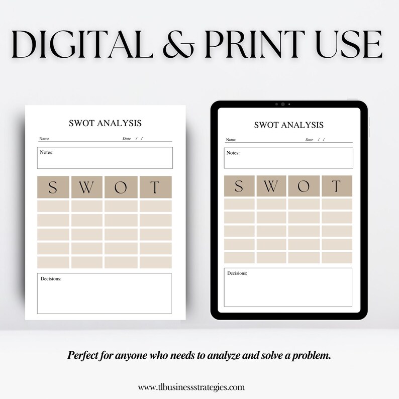 Printable SWOT Analysis Tool | A4 | US Letter | Digital PDF for ...