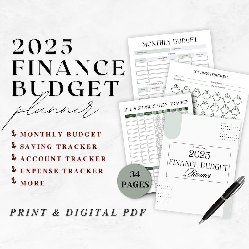 Budget Planner Printable PDF | Monthly Budget Sheets, Expense Tracker ...