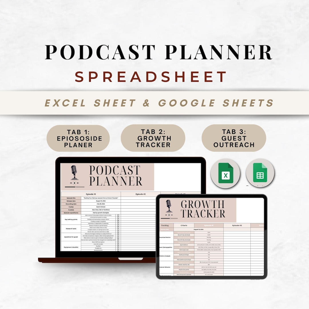 Podcast Planner Spreadsheet | Episode Tracker | Google Sheet & Excel ...