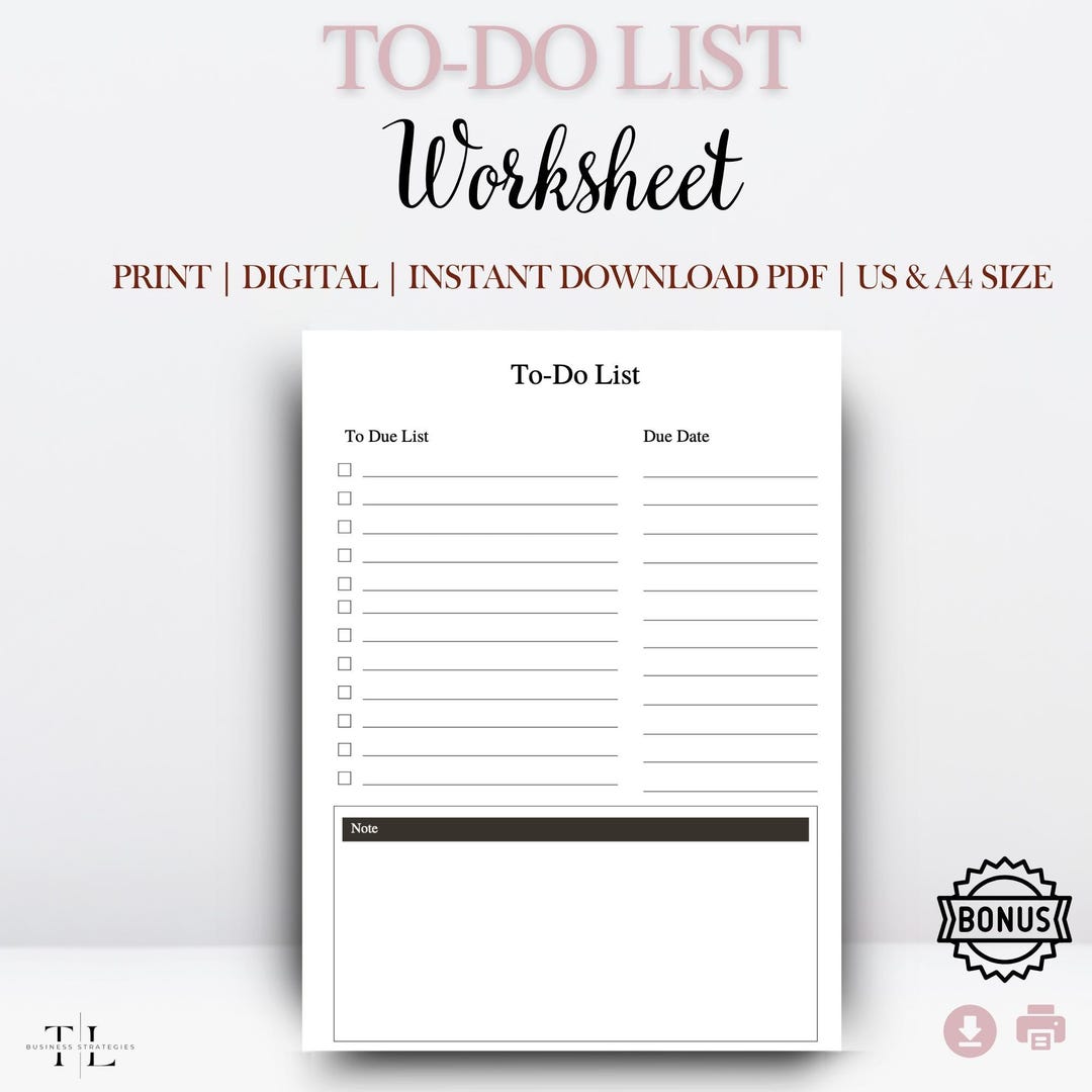 Printable To-do List With Notes Section | Editable Digital PDF Template ...