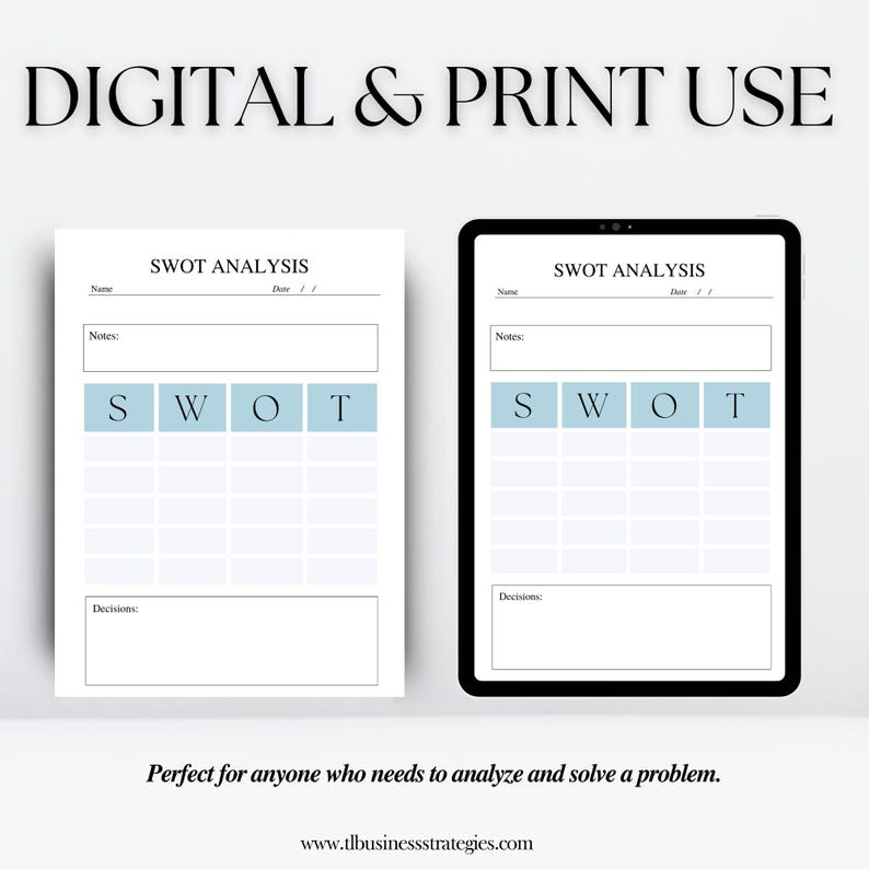 Printable SWOT Analysis Tool | A4 | US Letter | Digital PDF for ...
