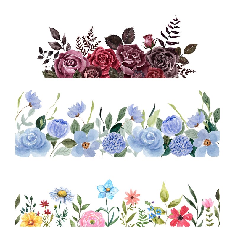 SVG Flower Border, Floral Clipart, Seamless Flower Border, Wildflower ...