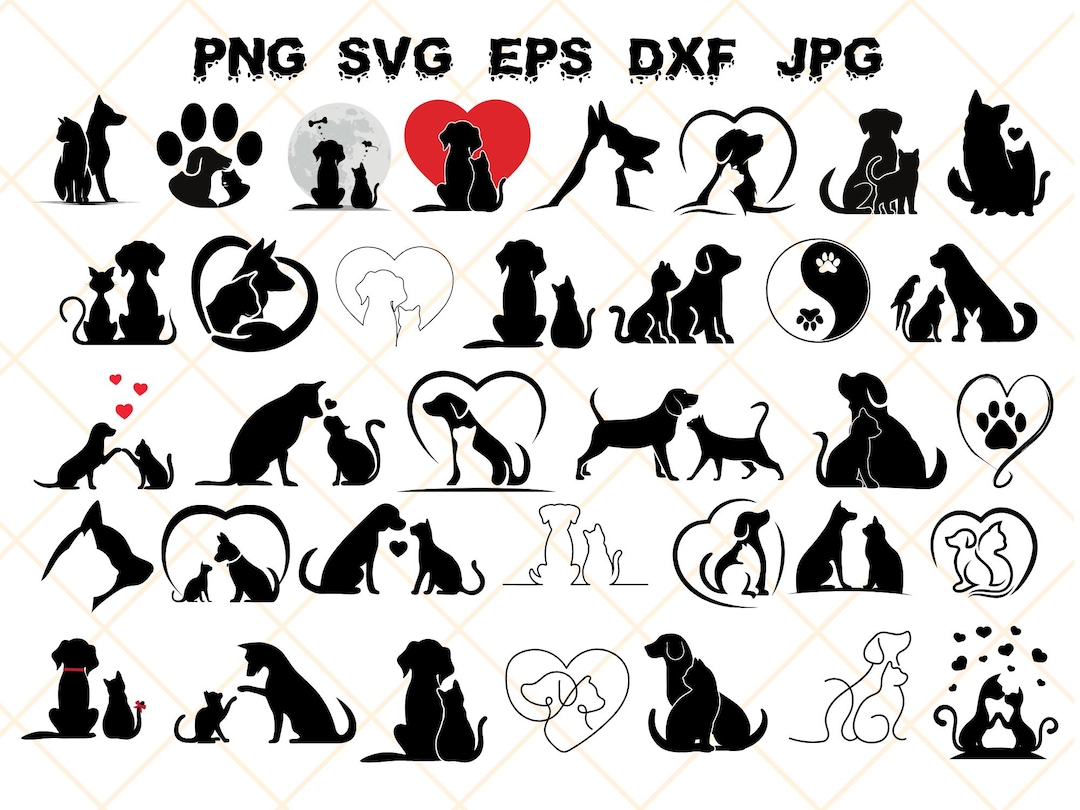 Dog and Cat Silhouette SVG, Dog Cat Outline Png, Dog and Cat Clipart ...