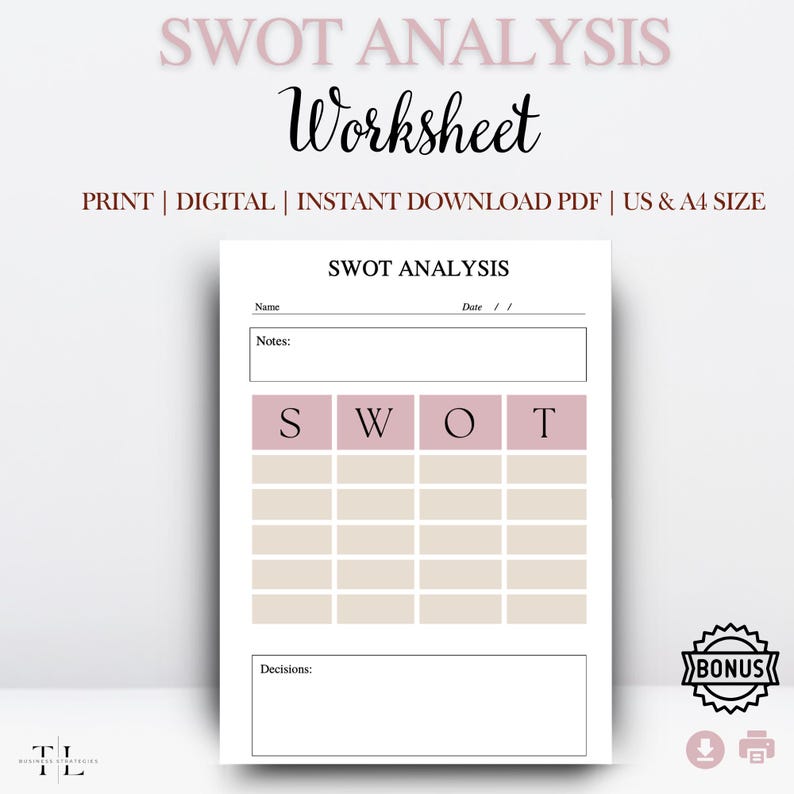 Printable SWOT Analysis Tool | A4 | US Letter | Digital PDF for ...