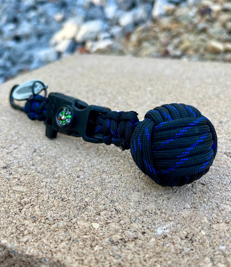 Monkey Fist Survival Kit Keychain - Thin Blue Line on Black - Bug Out ...