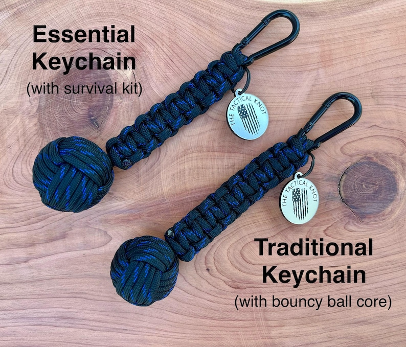 Monkey Fist Survival Kit Keychain - Thin Blue Line on Black - Bug Out ...