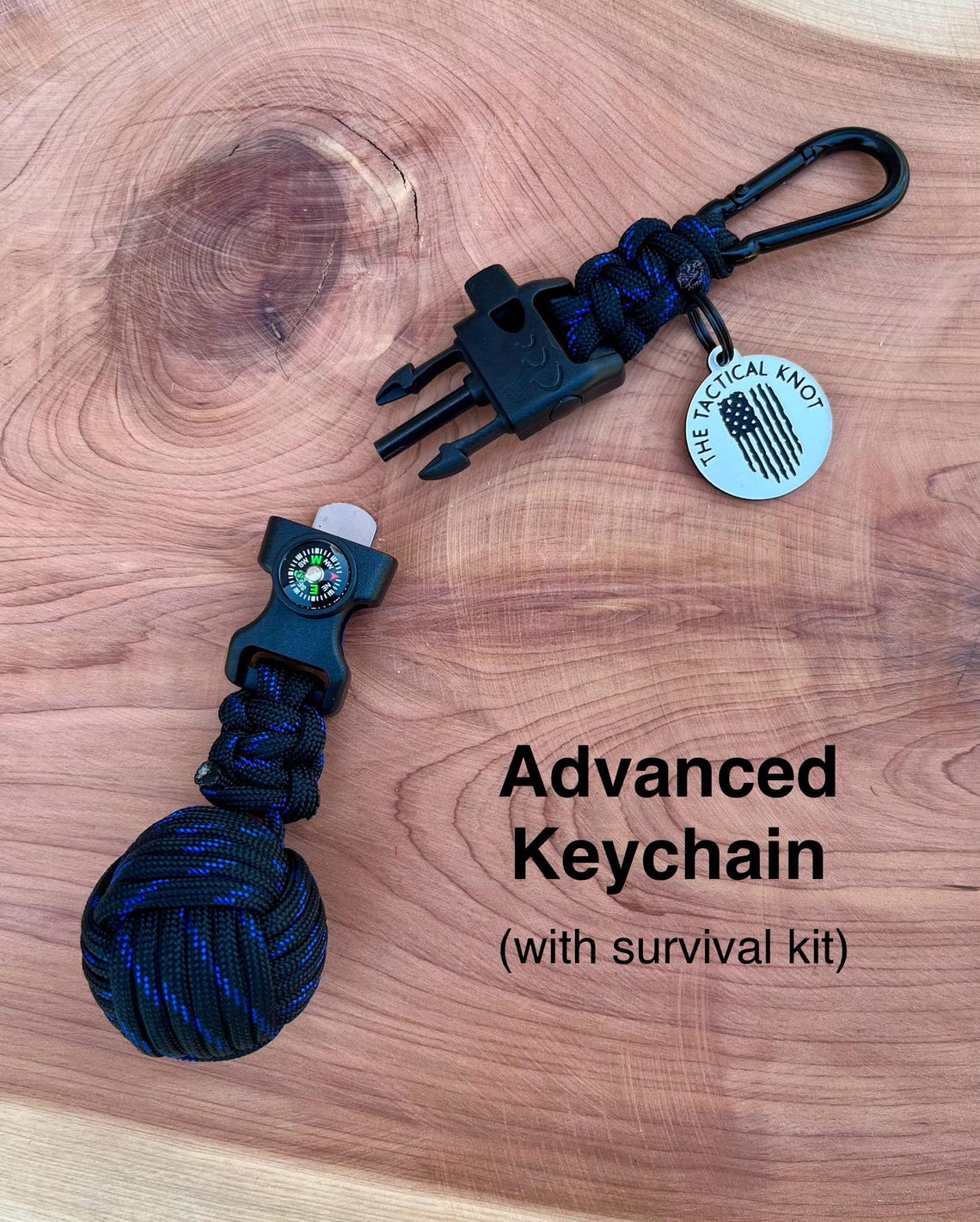 Monkey Fist Survival Kit Keychain - Thin Blue Line on Black - Bug Out ...