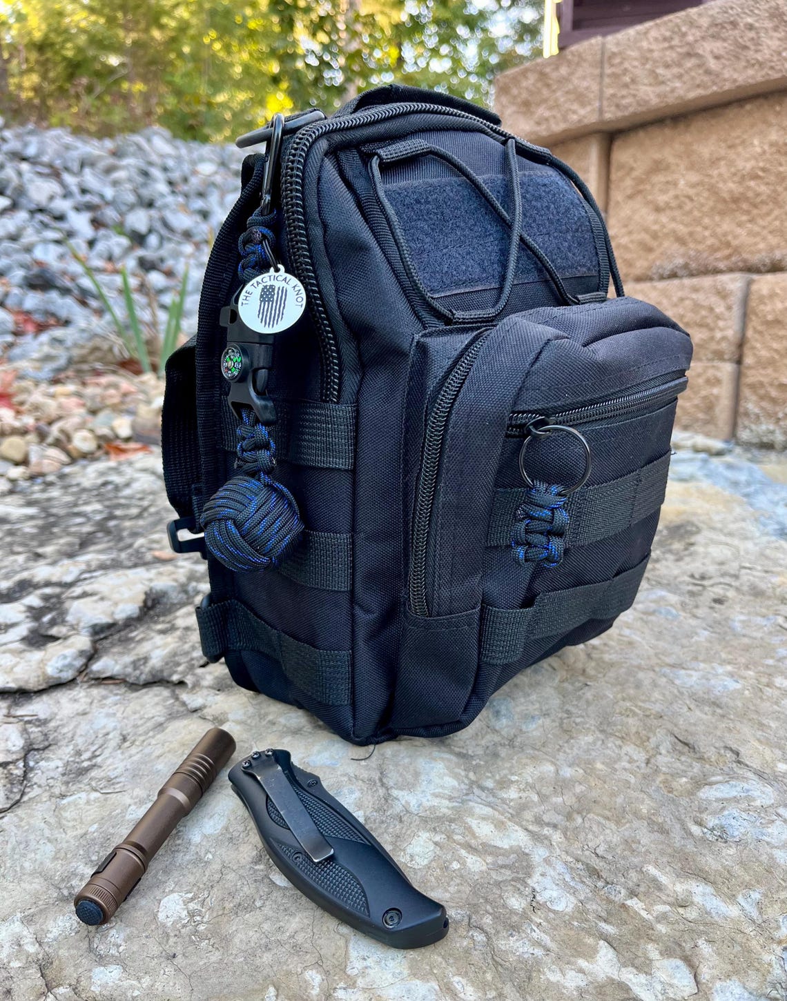 Monkey Fist Survival Kit Keychain - Thin Blue Line on Black - Bug Out ...