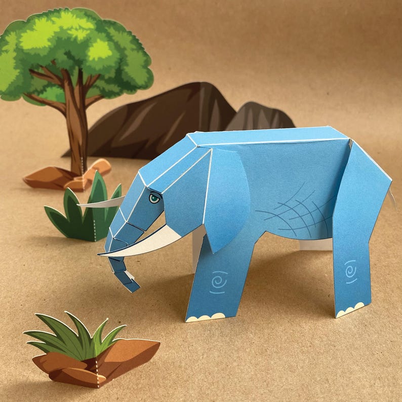 DIY 3D Safari Elephant Paper Craft - Etsy