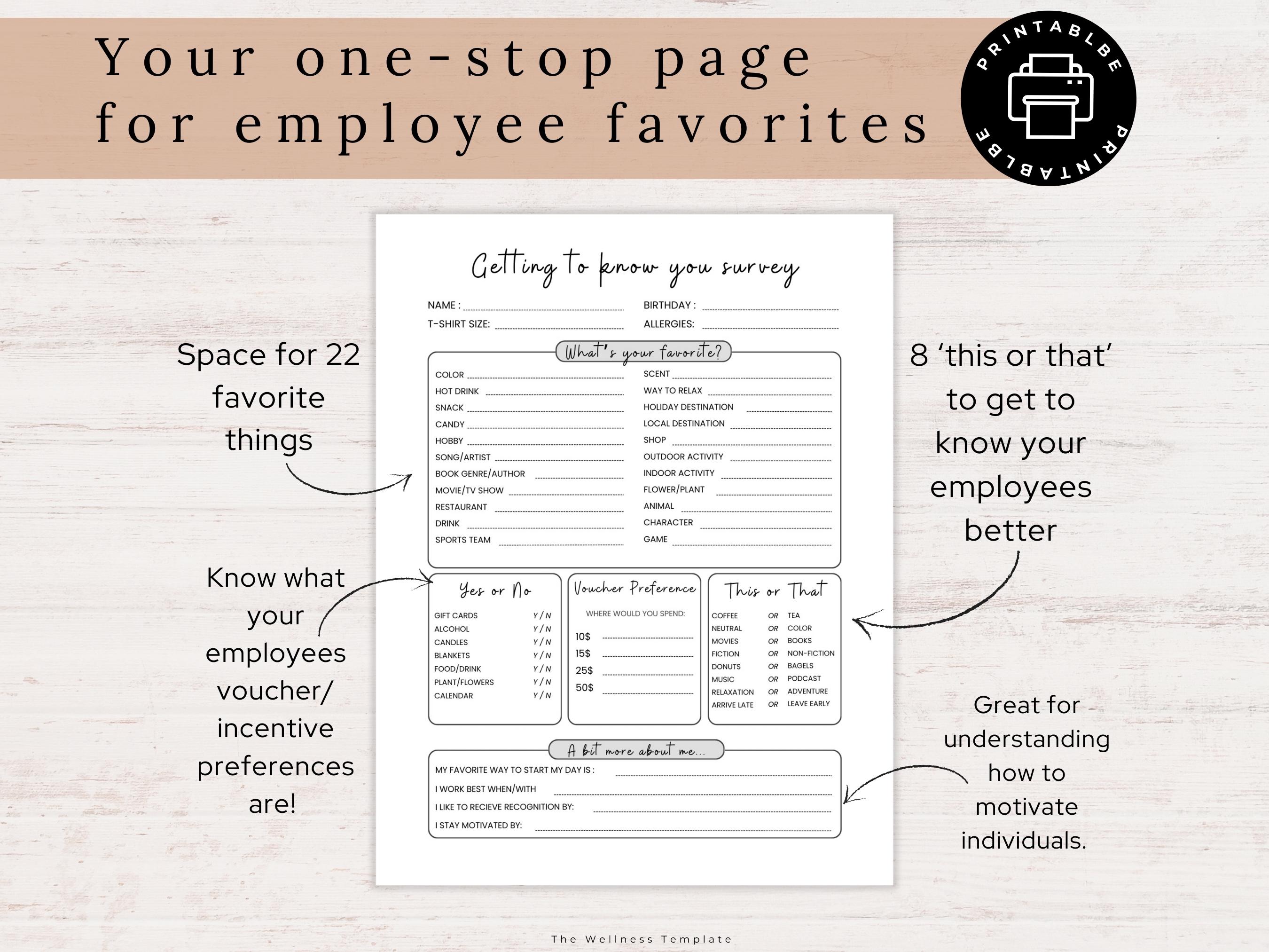 Employee Favorites List, Favorite Things Survey, Coworker Questions ...