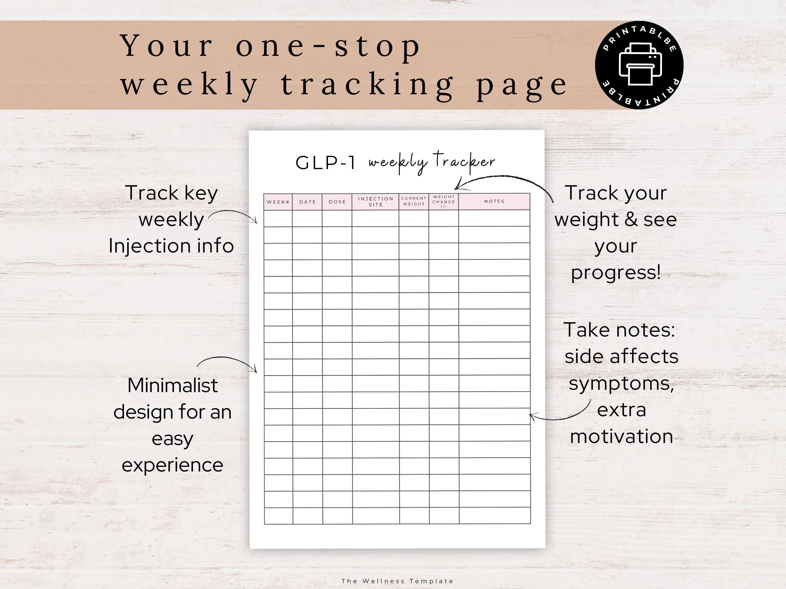 GLP1 Weight Loss Tracker Printable, Tirzepatide Weekly Journal, GLP1 ...