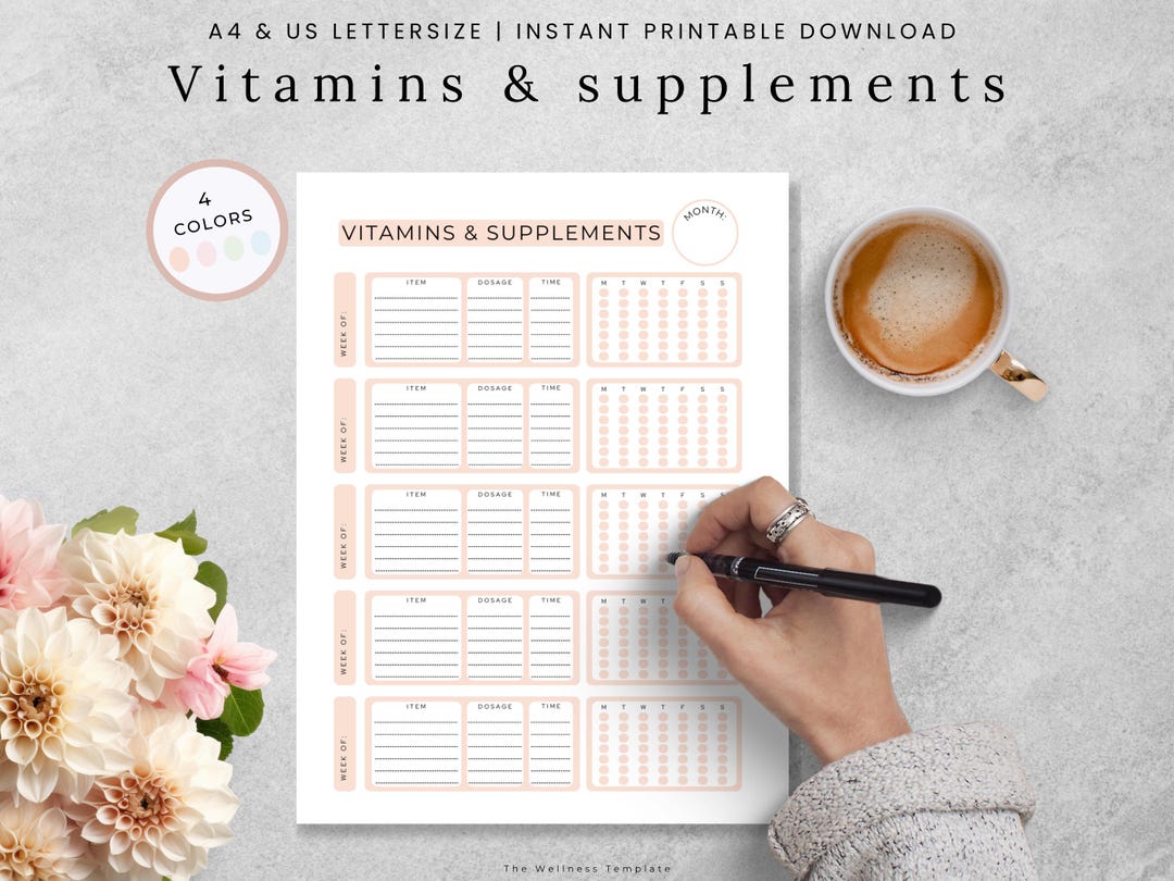 Vitamin Tracker PRINTABLE, Daily Vitamin Checklist, Health Tracker ...