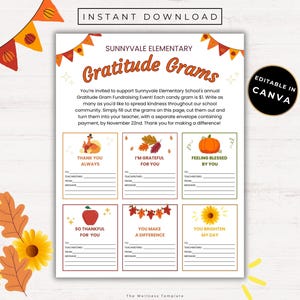 Gratitude Grams Editable Canva Template, Gratitude Gram Thanksgiving ...