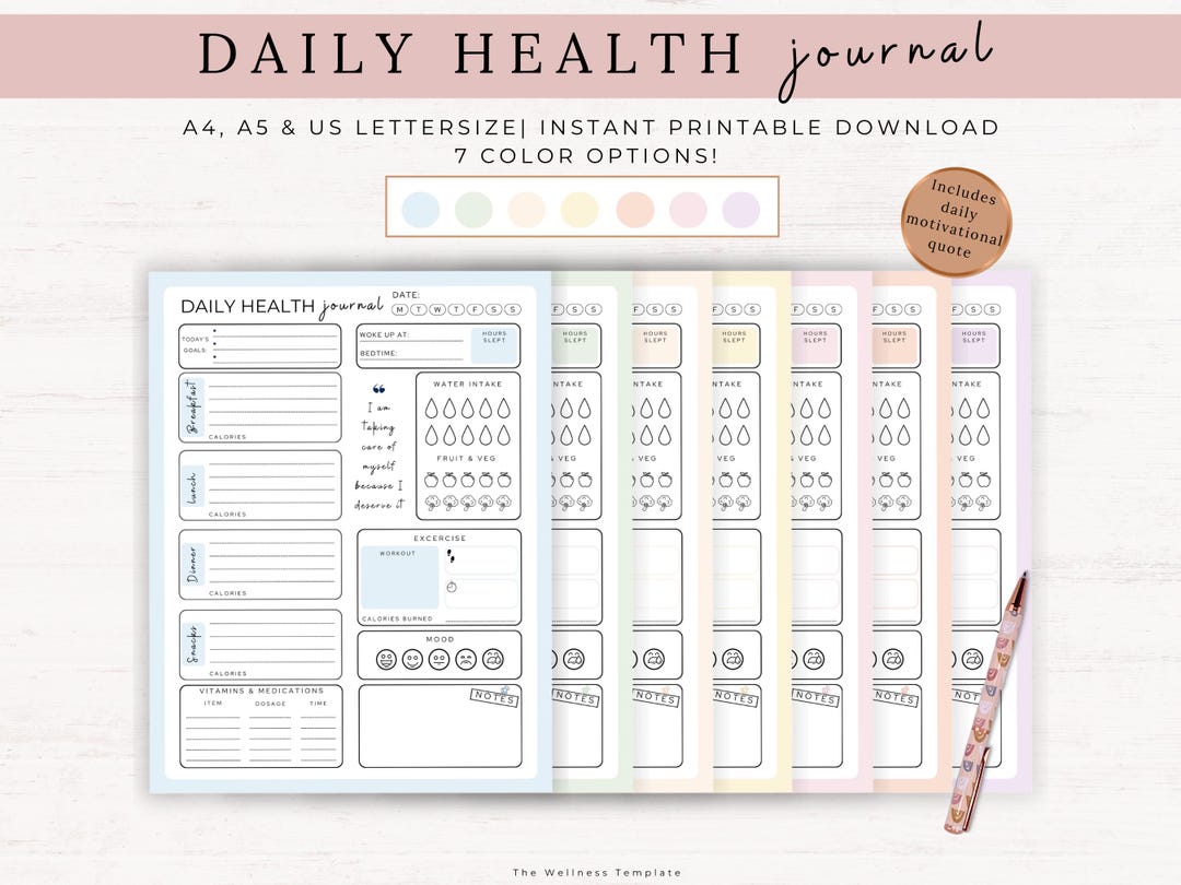 Daily Health Journal Printable, Daily Food Journal, Calorie Tracker ...