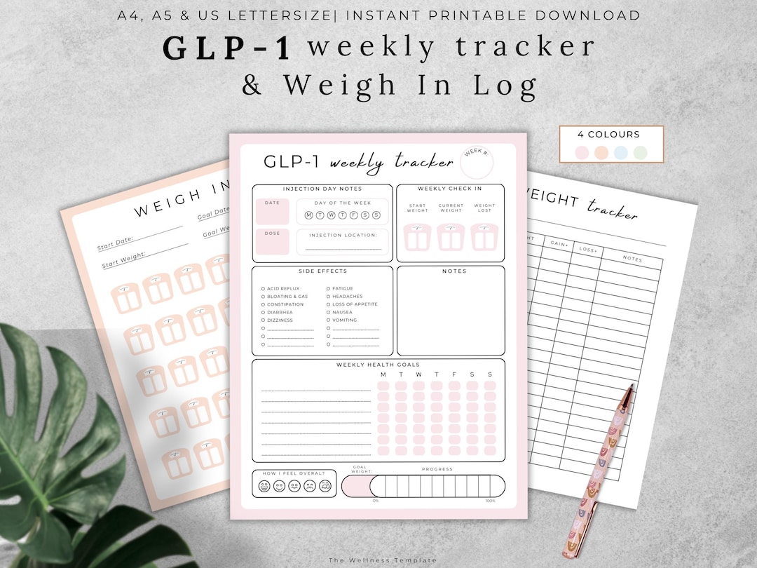 GLP-1 Weight Loss Tracker Printable Set, GLP1 Weight Loss Journal ...