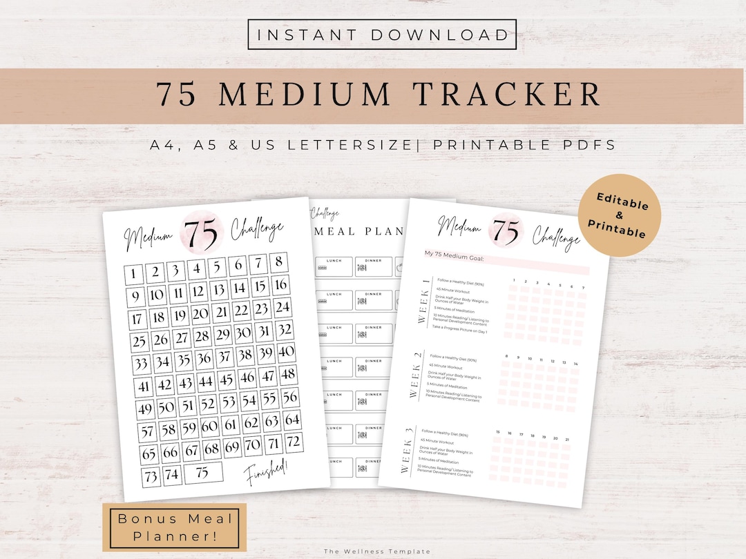 75 Medium Tracker Printable EDITABLE, 75 Medium, Daily 75 Medium ...