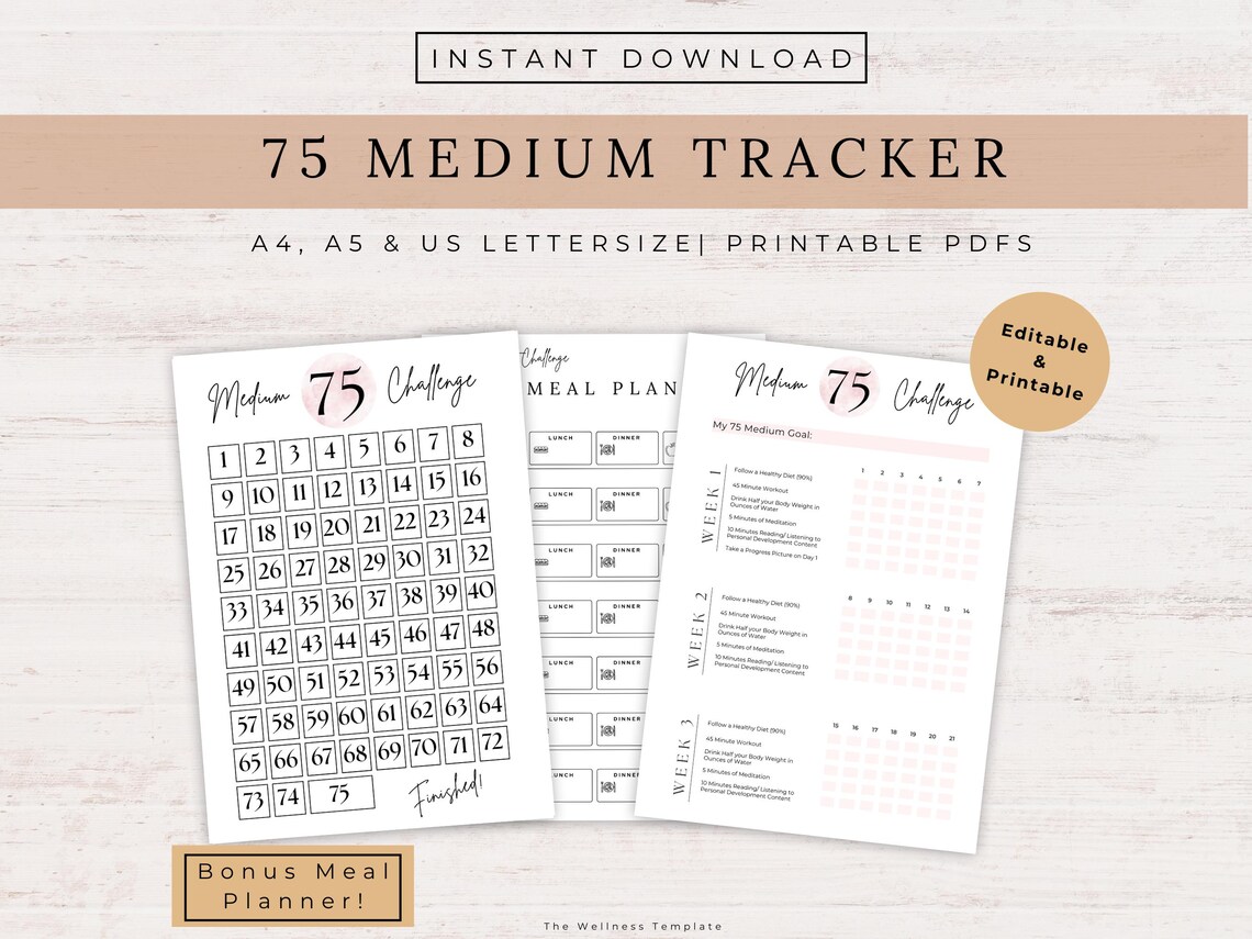 75 Medium Tracker Printable EDITABLE, 75 Medium, Daily 75 Medium ...