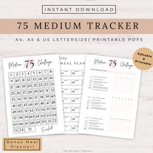 75 Medium Tracker Printable EDITABLE, 75 Medium, Daily 75 Medium ...