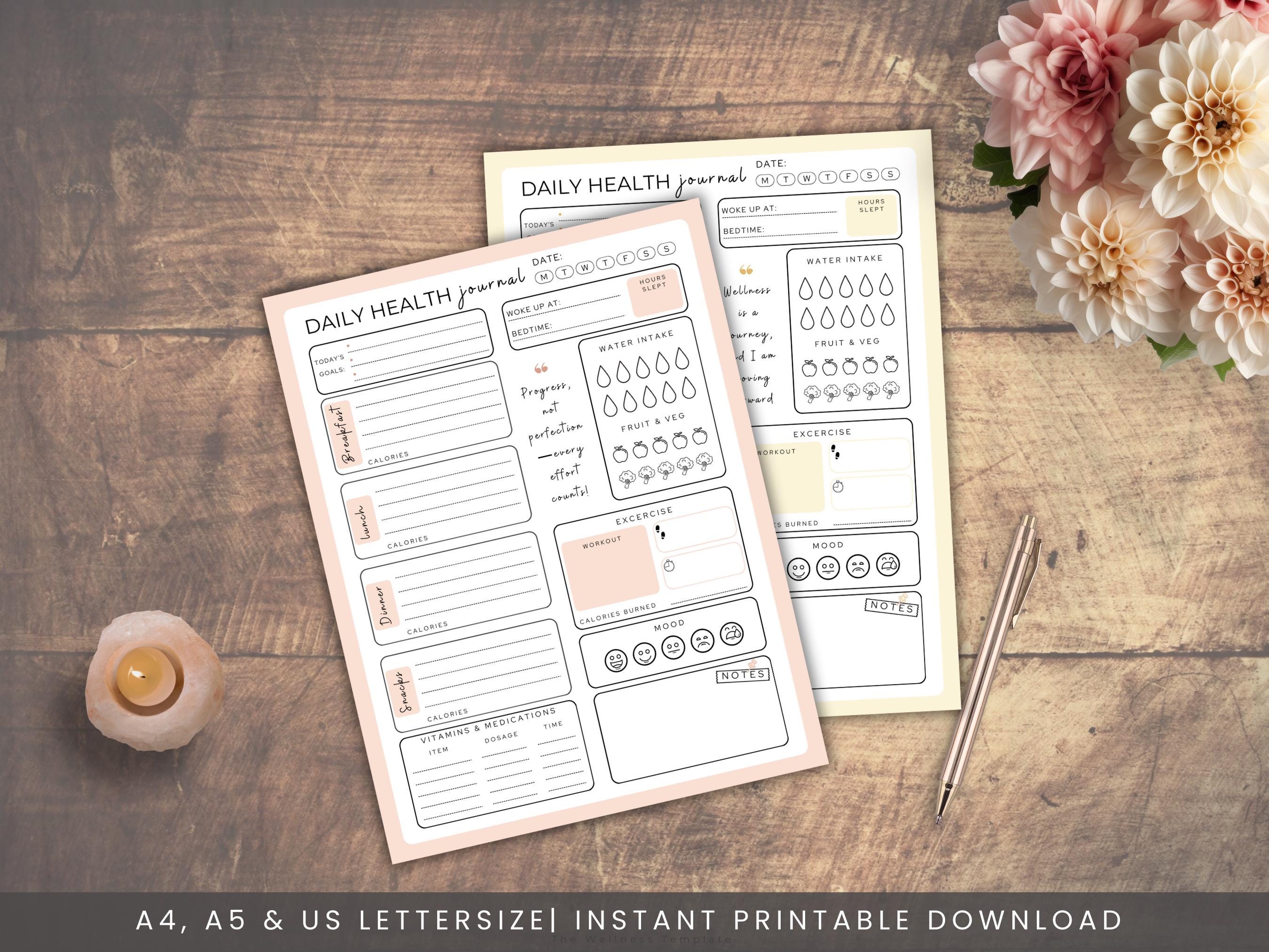 Daily Health Journal Printable, Daily Food Journal, Calorie Tracker ...