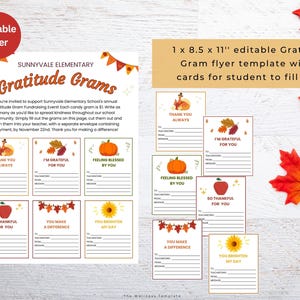 Gratitude Grams Editable Canva Template, Gratitude Gram Thanksgiving ...