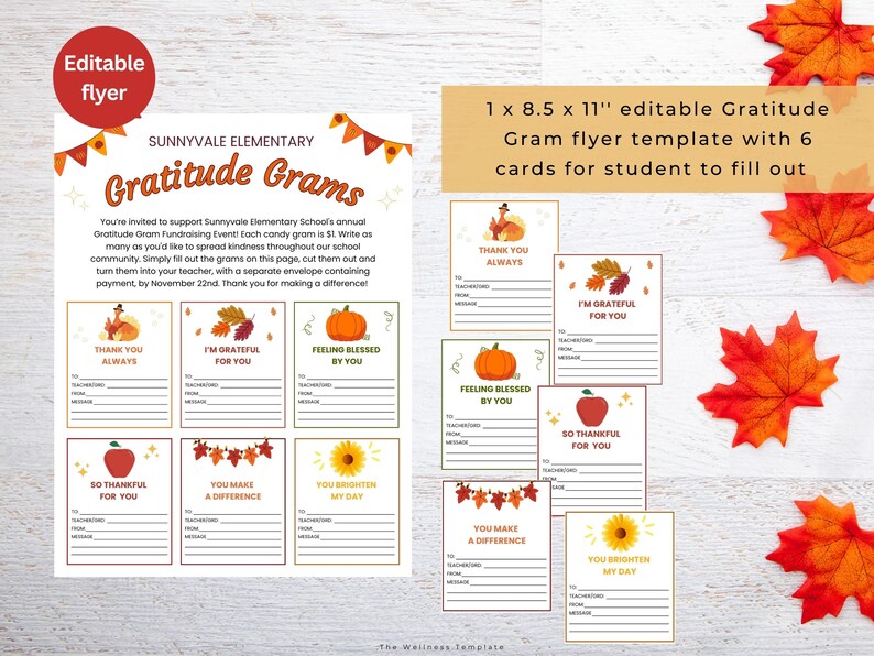 Gratitude Grams Editable Canva Template, Gratitude Gram Thanksgiving ...