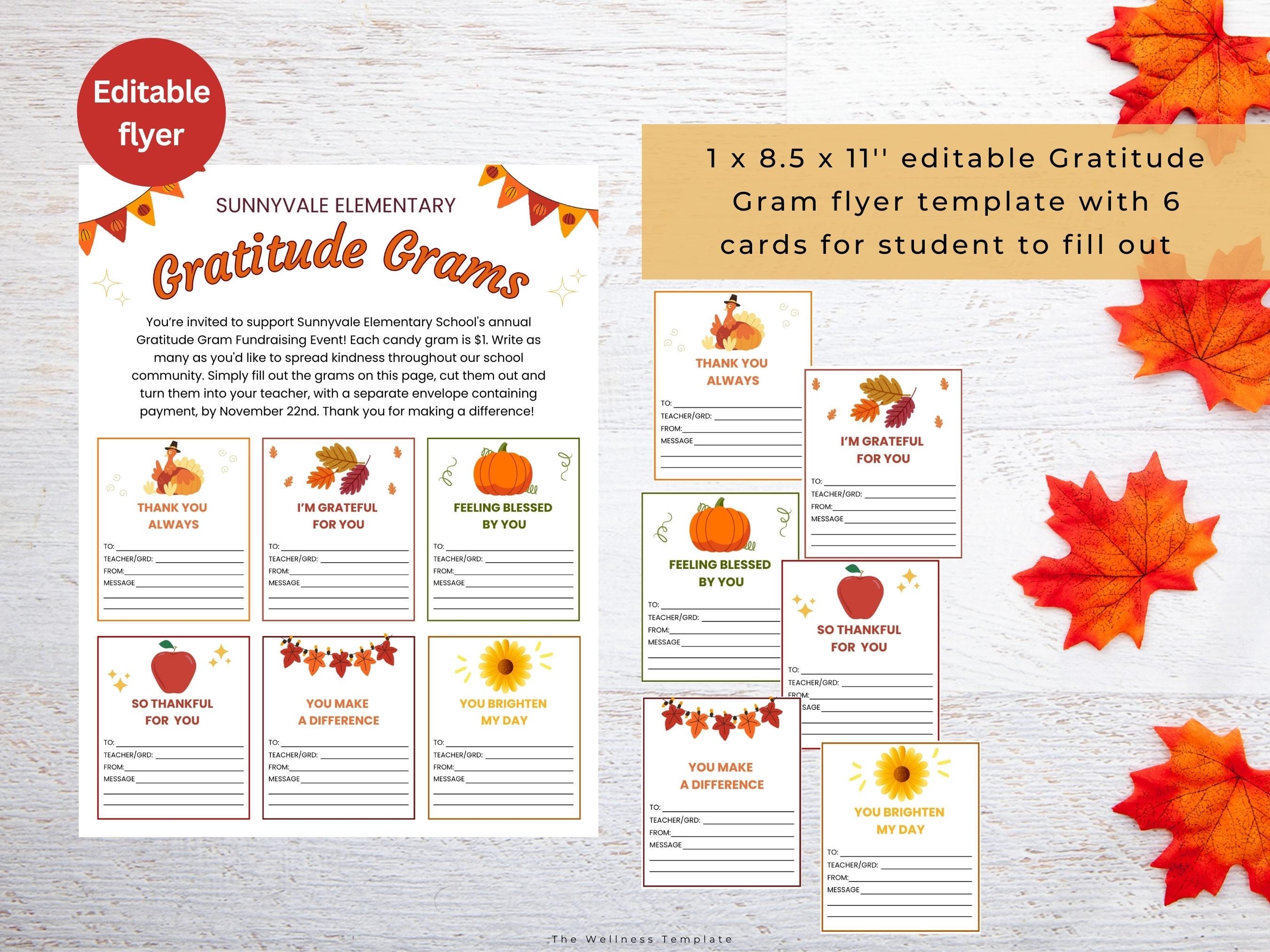 Gratitude Grams Editable Canva Template, Gratitude Gram Thanksgiving ...