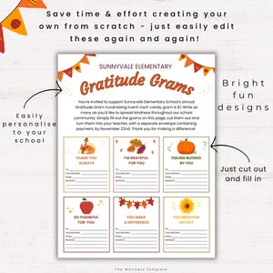 Gratitude Grams Editable Canva Template, Gratitude Gram Thanksgiving ...