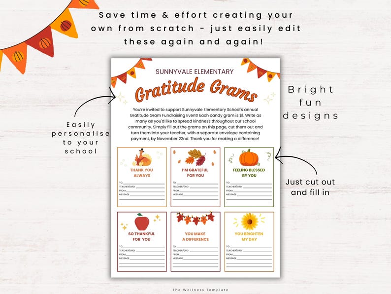 Gratitude Grams Editable Canva Template, Gratitude Gram Thanksgiving ...