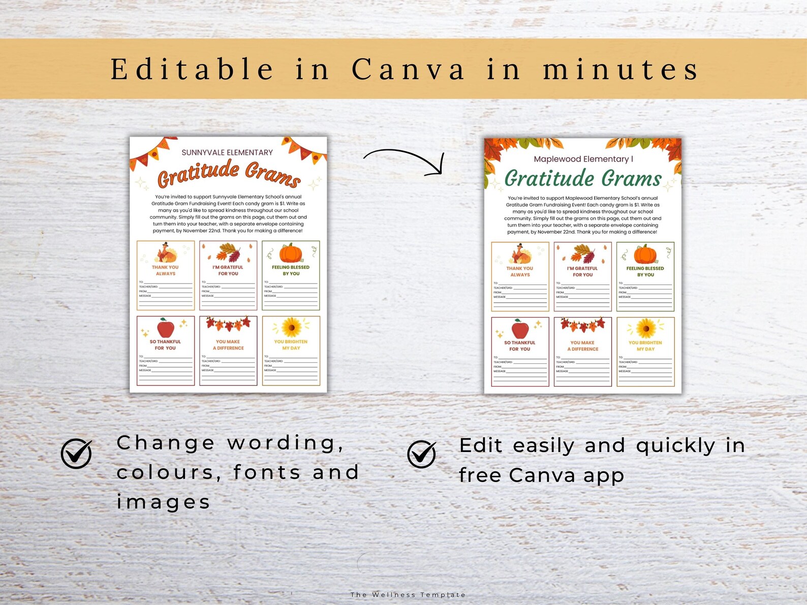 Gratitude Grams Editable Canva Template, Gratitude Gram Thanksgiving ...