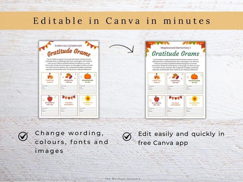 Gratitude Grams Editable Canva Template, Gratitude Gram Thanksgiving ...
