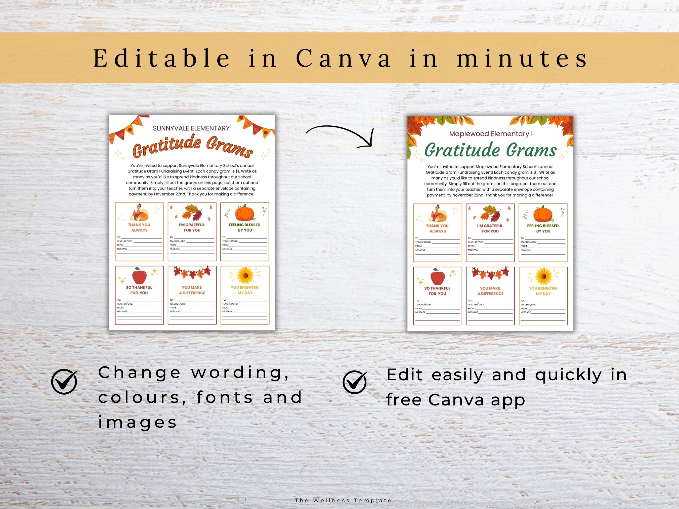 Gratitude Grams Editable Canva Template, Gratitude Gram Thanksgiving ...