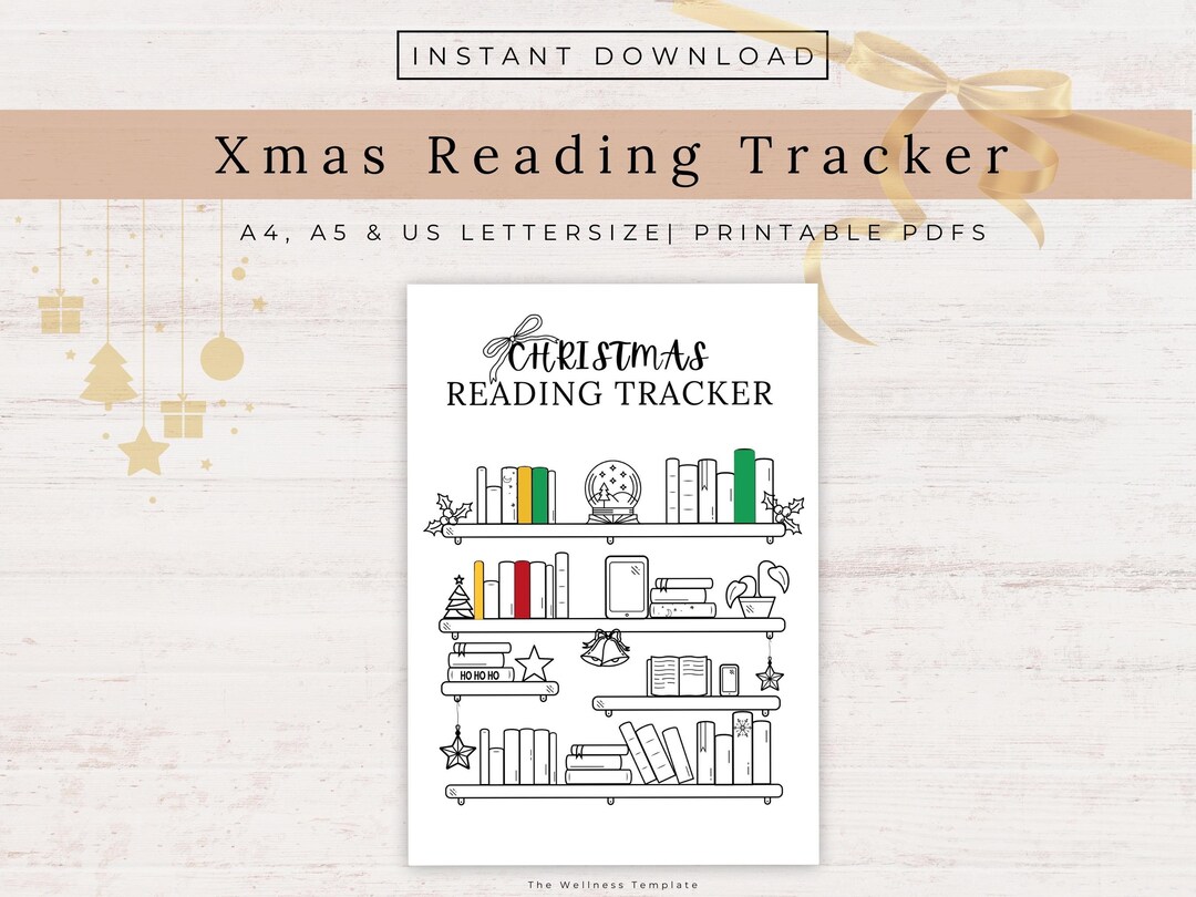 Bookshelf Reading Tracker Christmas PRINTABLE, Reading Log PDF, Journal ...
