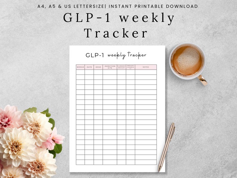 GLP1 Weight Loss Tracker Printable, Tirzepatide Weekly Journal, GLP1 ...