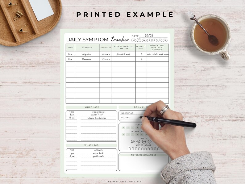 Symptom Tracker Printable, Chronic Pain, Migraine Diary, Chronic ...