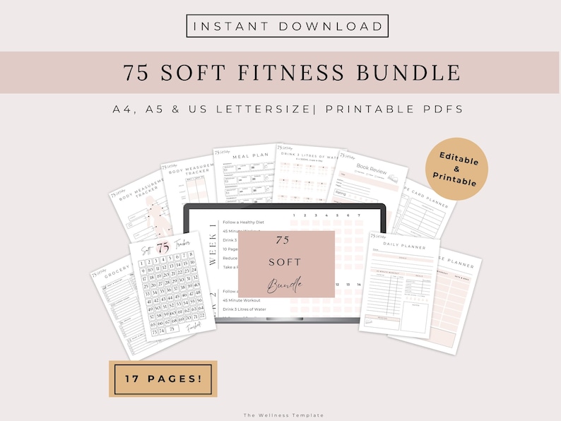 75 Soft Fitness BUNDLE, Printable Editable, 75 Soft Tracker, Daily 75 ...