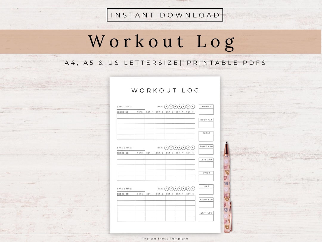 Workout Log PRINTABLE PDF, Fitness Tracker, Gym Log Sheet, Workout ...