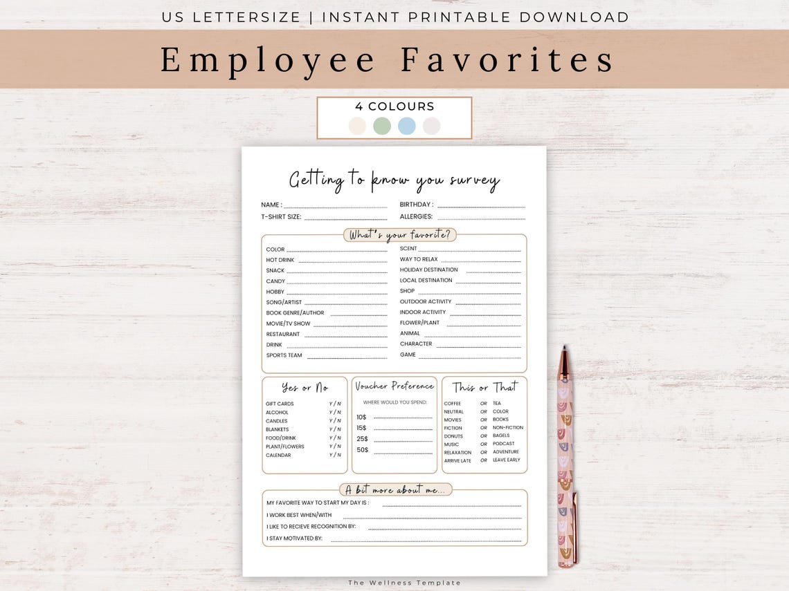 Employee Favorites List, Favorite Things Survey, Coworker Questions ...