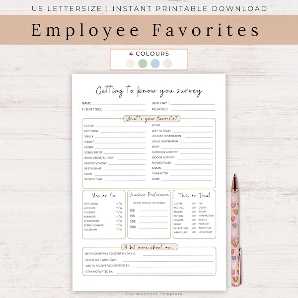 Printable Favorite Things List for Coworkers - Etsy