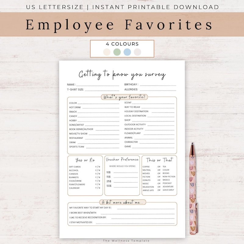 Printable Favorite Things List for Coworkers - Etsy