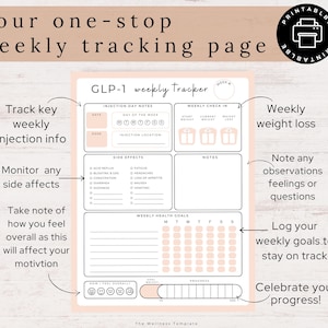 GLP1 Weight Loss Tracker Printable, Tirzepatide Weekly Journal, GLP1 ...