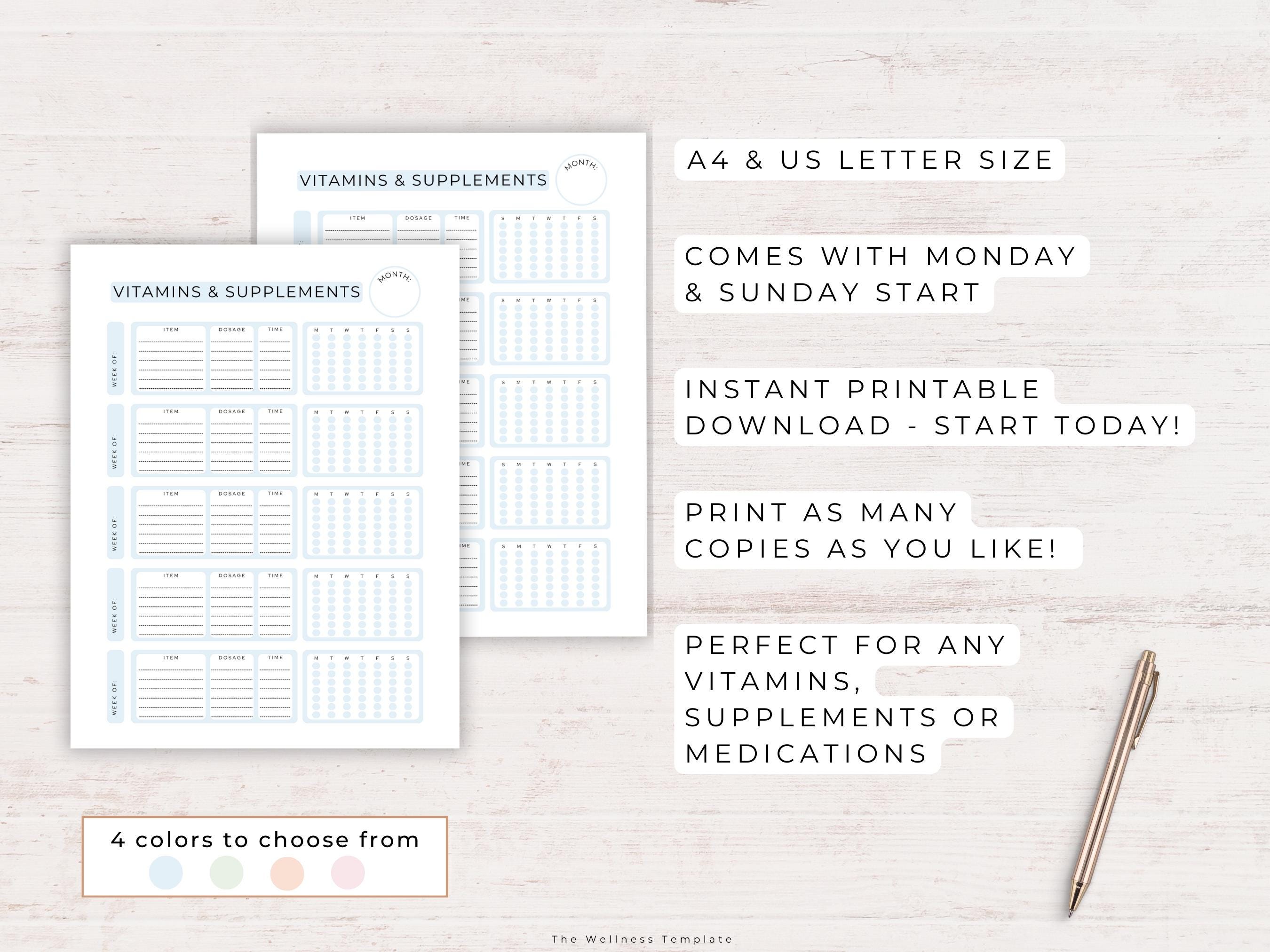 Vitamin Tracker PRINTABLE, Daily Vitamin Checklist, Health Tracker ...