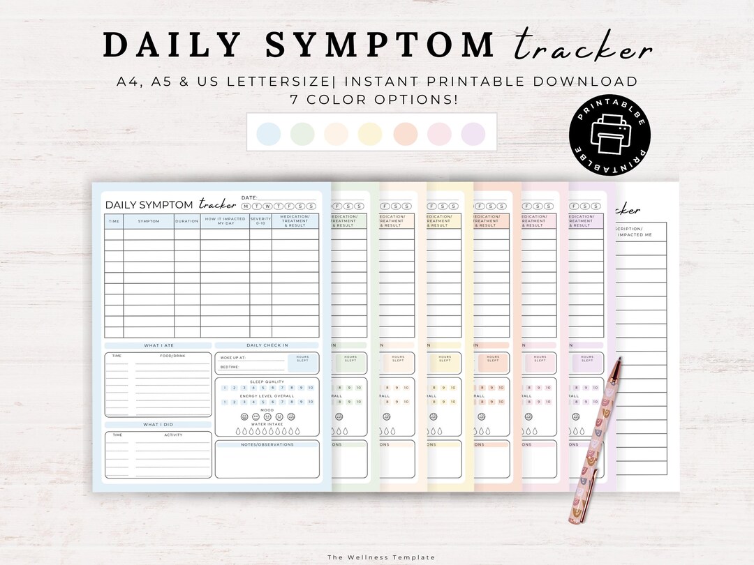 Symptom Tracker Printable, Chronic Pain, Migraine Diary, Chronic ...