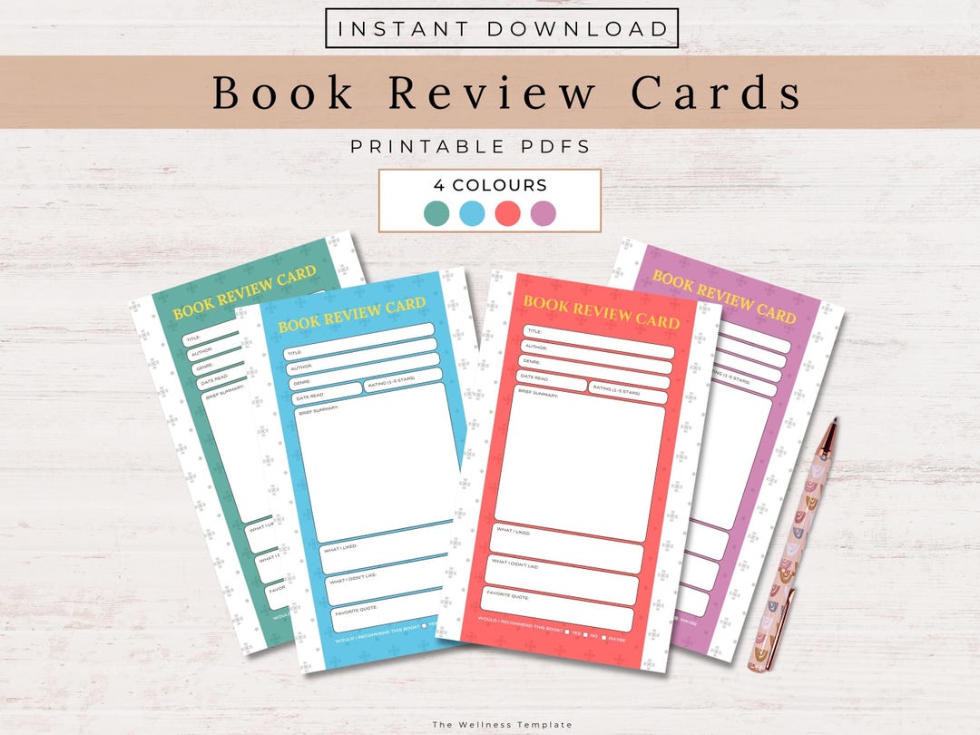 Book Review Cards PRINTABLE, Book Review Journal PDF, Book Mark, Book ...