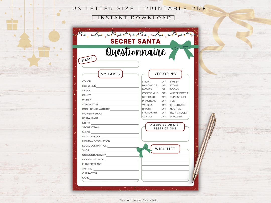 Christmas Wish List, My Favorite Things List, Secret Santa Survey ...