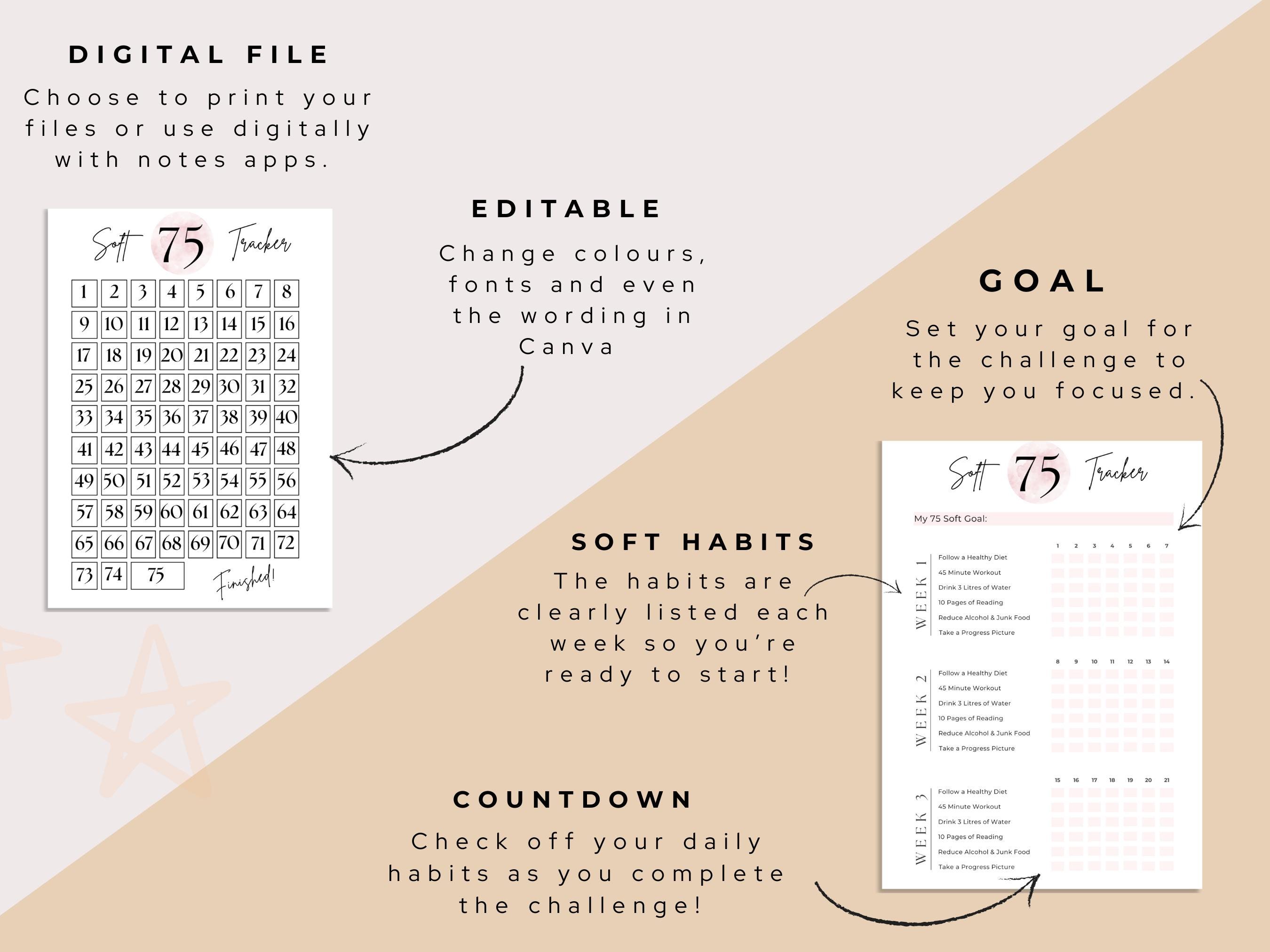 75 Soft Tracker Printable Editable, 75 Soft Tracker, Daily 75 Soft ...