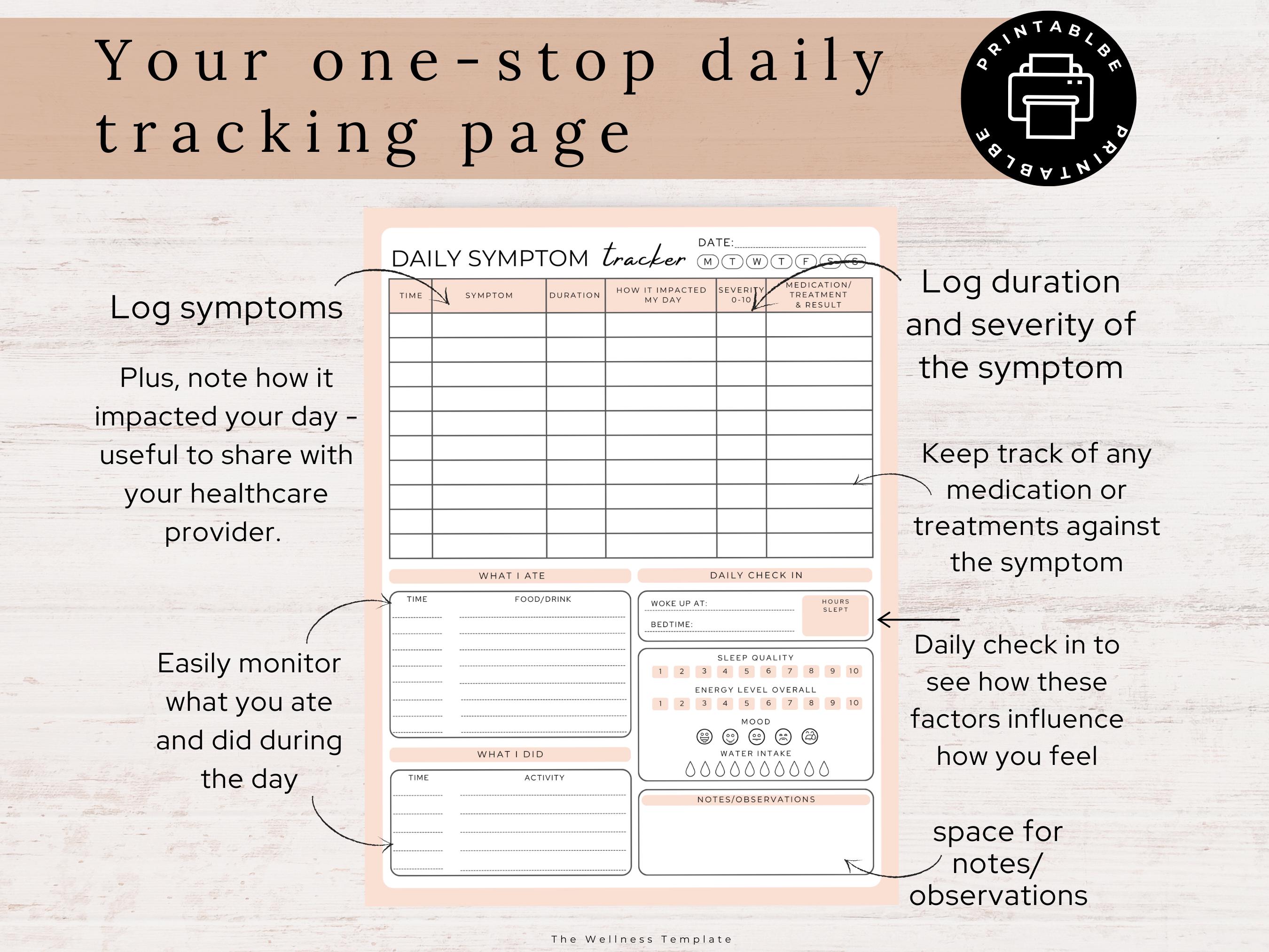 Symptom Tracker Printable, Chronic Pain, Migraine Diary, Chronic ...