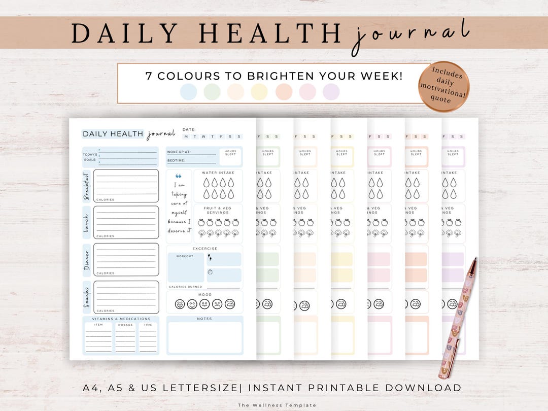 Daily Health Journal Printable, Daily Food Journal, Meal Task Tracker ...