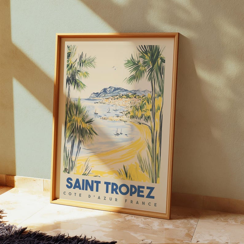 Saint Tropez Cote D'azur Art Print, Vintage French Riviera Poster, ST Tropez Home Decor, Saint ...