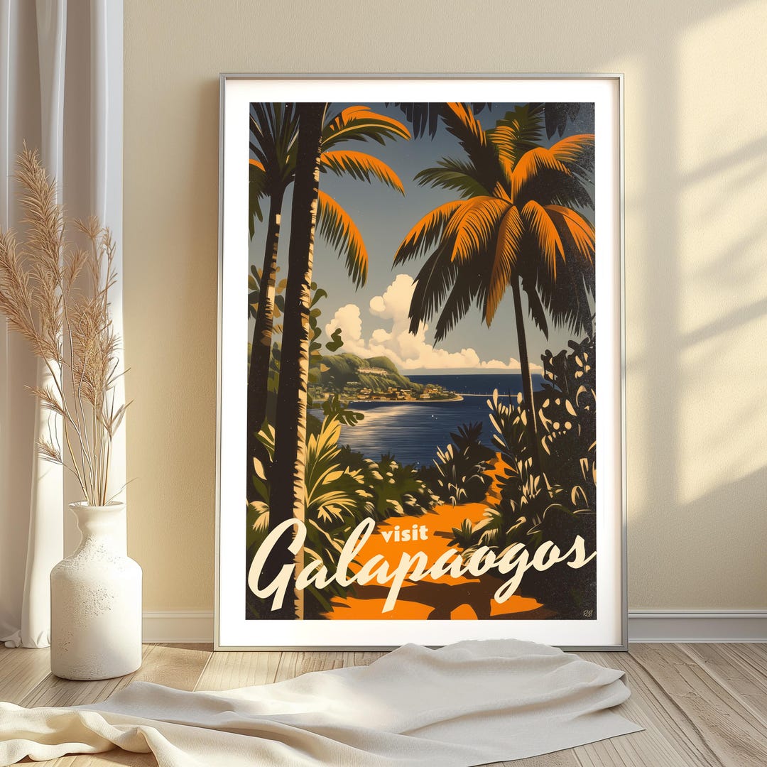 Galapagos Travel Poster – Vintage Island Wall Art, Retro Tropical ...