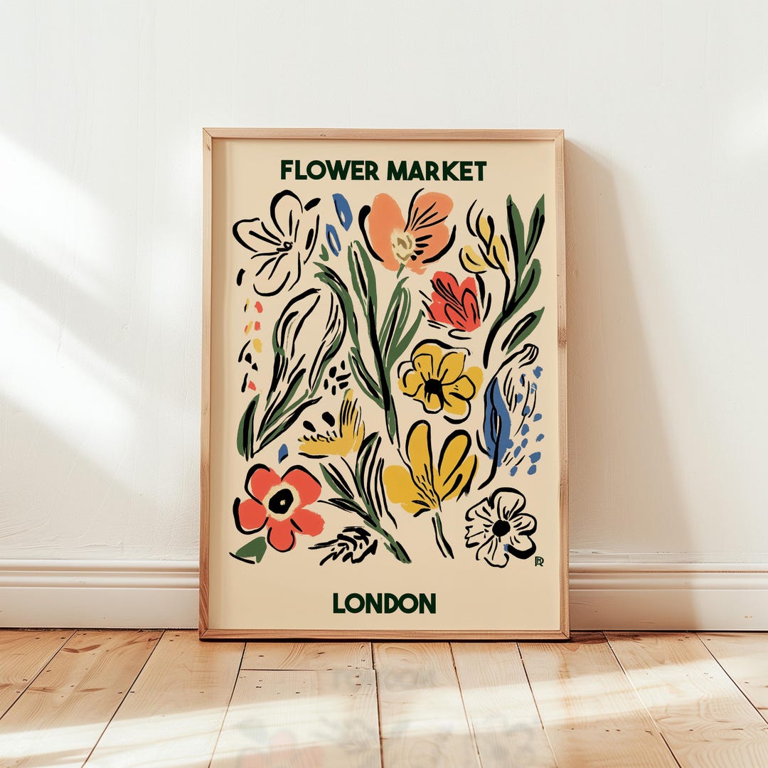 London Flower Market Poster, Vintage Floral Wall Art, Retro Botanical ...